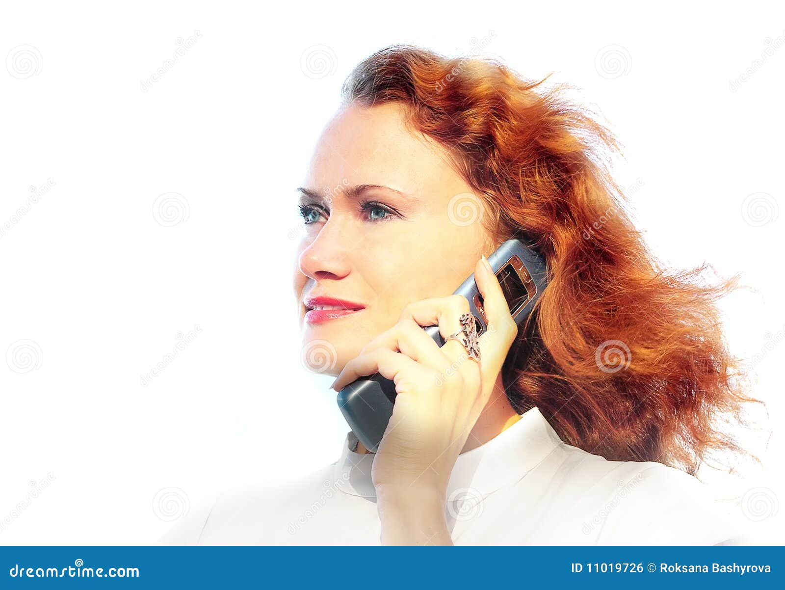 Woman Speaking Mobile Phone Stock Photo - Image of cute, blue: 11019726