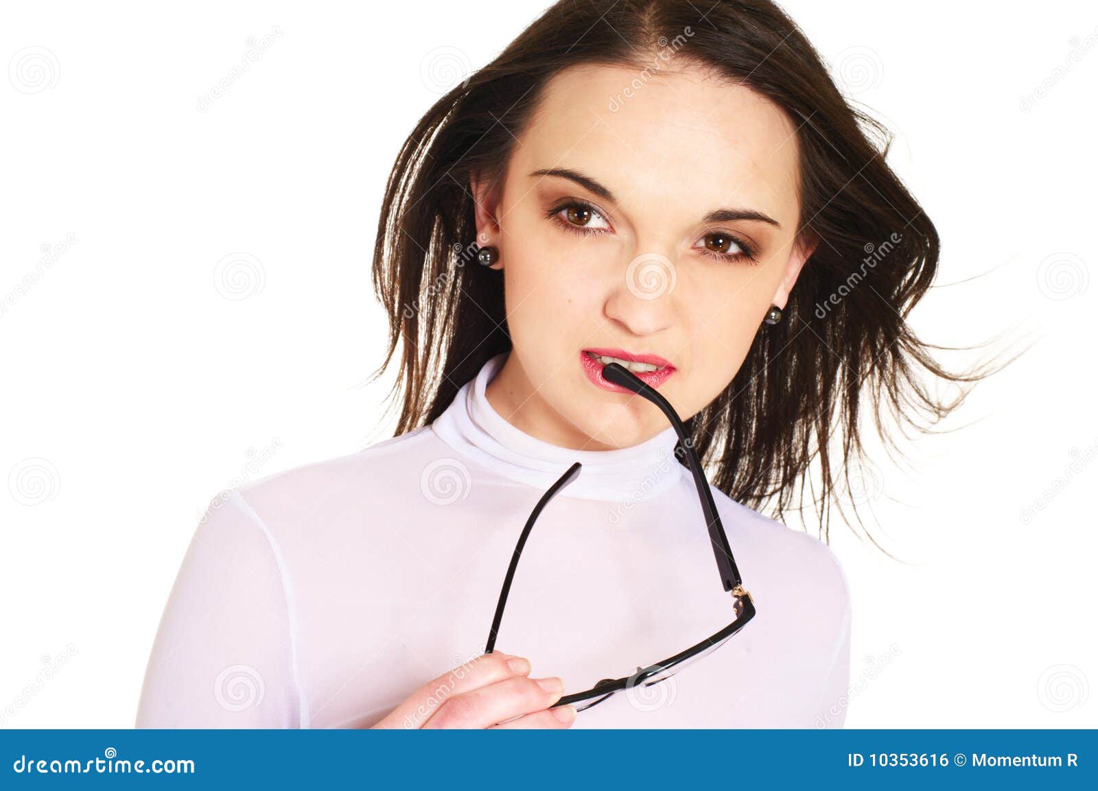 Woman with Spectacles Thinking Stock Photo - Image of close, pensive ...
