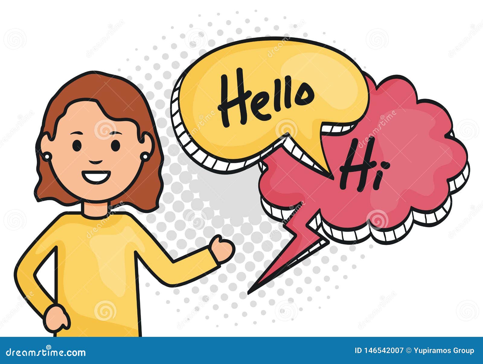 Woman with Speech Bubbles with Hi and Hello Message Stock Vector ...