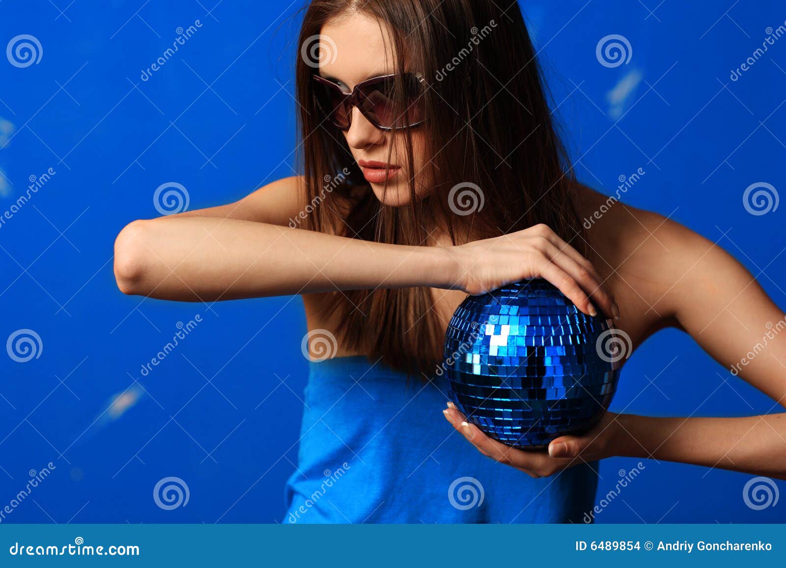 Woman with sphere stock photo. Image of look, blue, feminine - 6489854