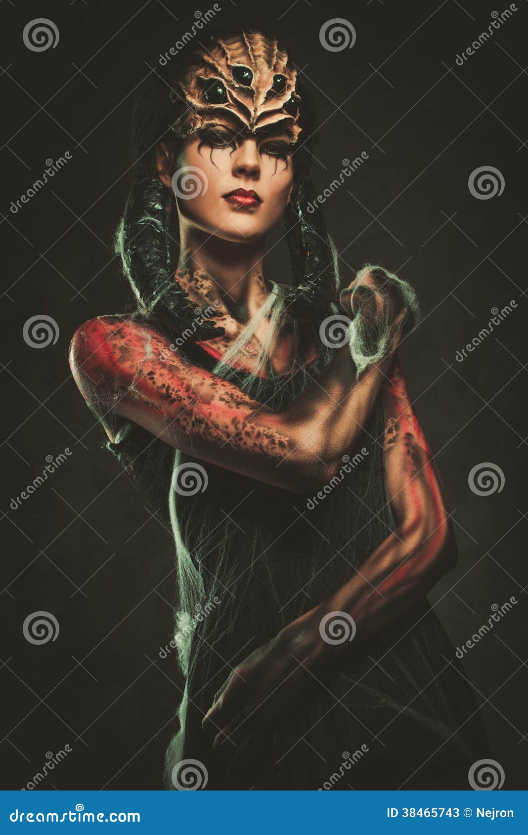 Woman with spider body art stock image. Image of creepy - 38465743