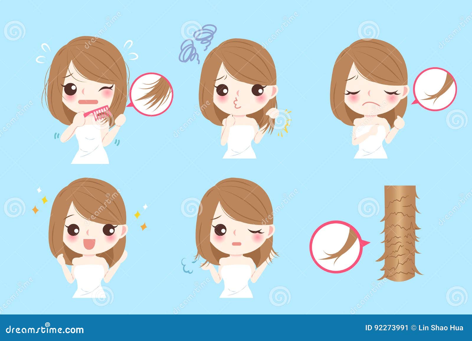 Split Ends Of Damaged Hair Follicle Under The Microscope Vector ...