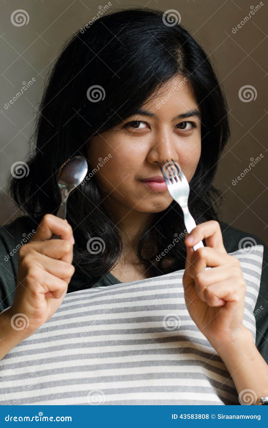 Woman with spoon and fork stock photo. Image of clean - 43583808