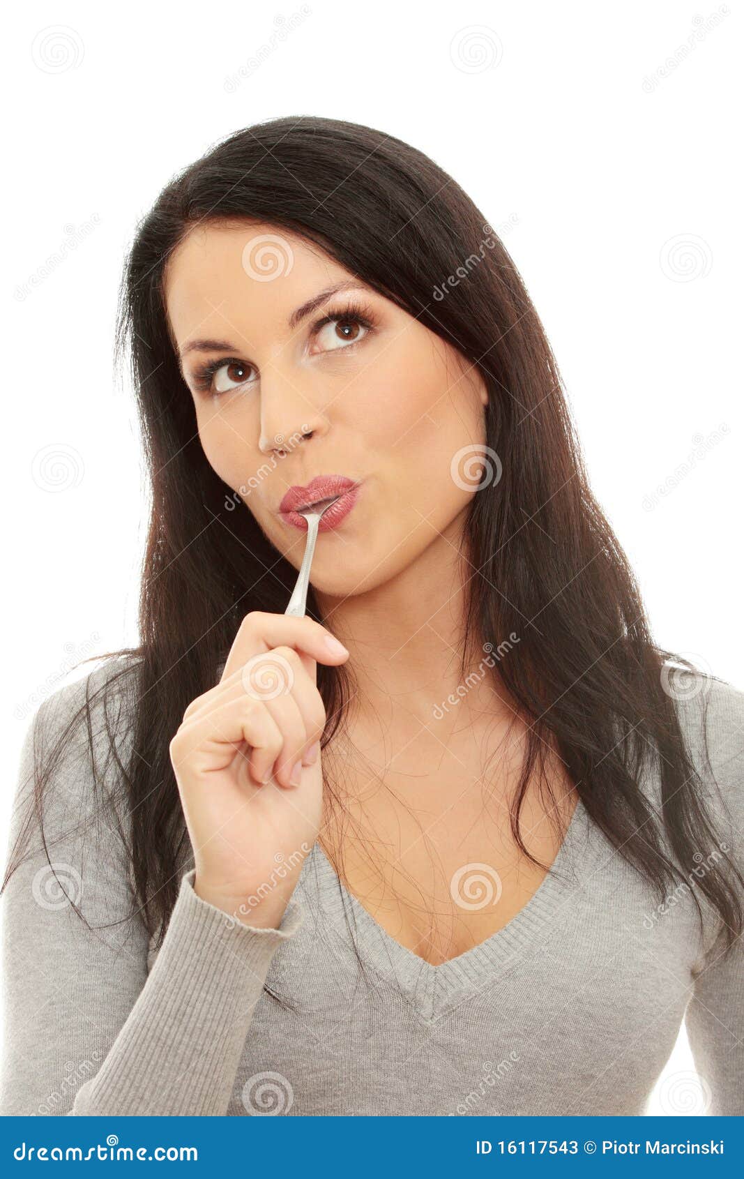 Woman with Spoon in Her Mouth Stock Image - Image of european, dessert ...