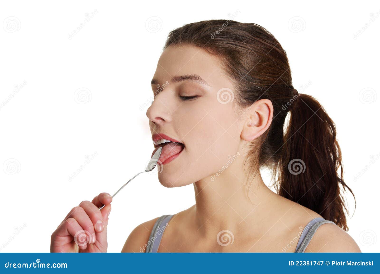 Woman with Spoon in Her Mouth Stock Image - Image of beautiful, diet ...
