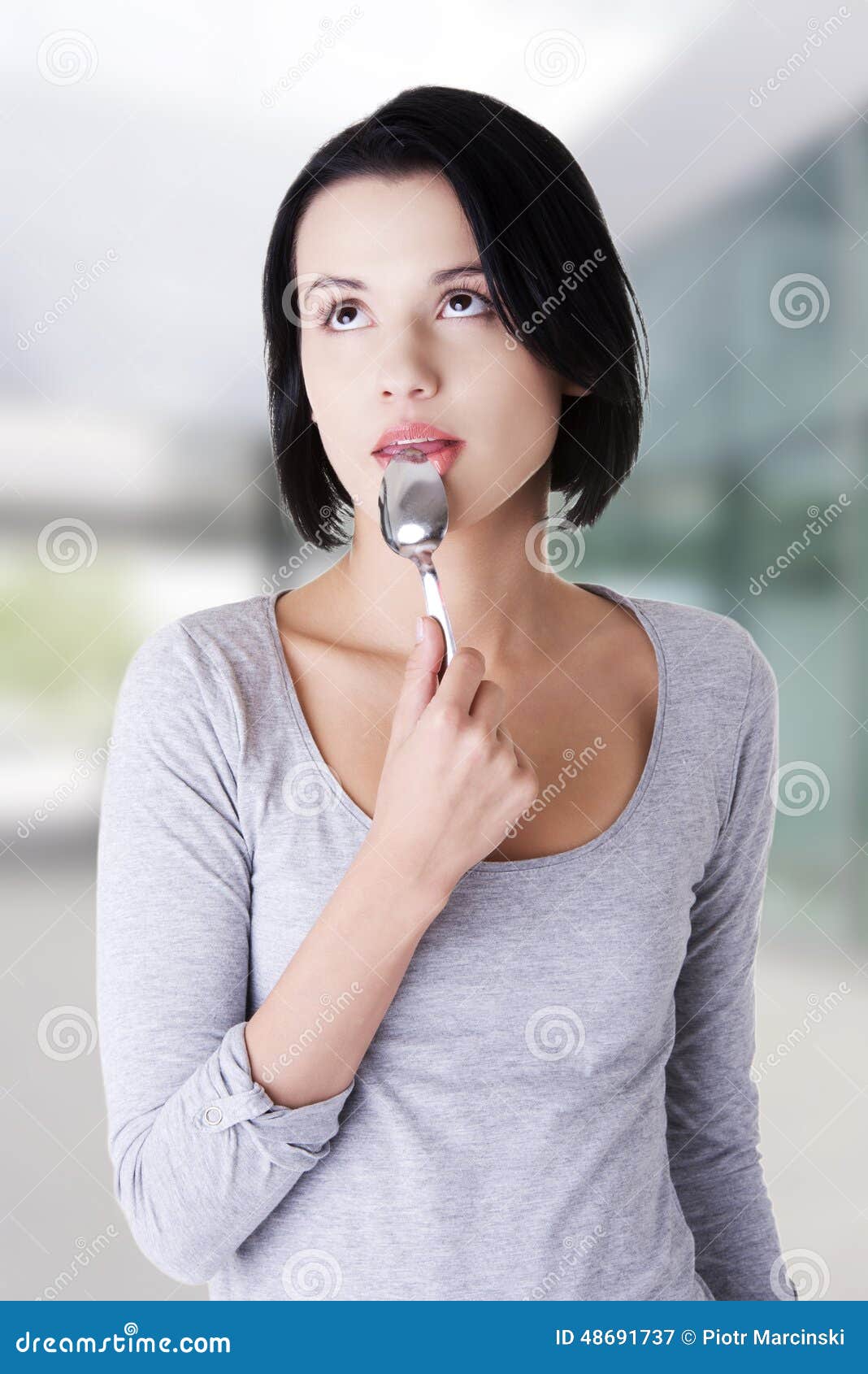 Woman with Spoon in Her Mouth Stock Image - Image of closeup, appetite ...