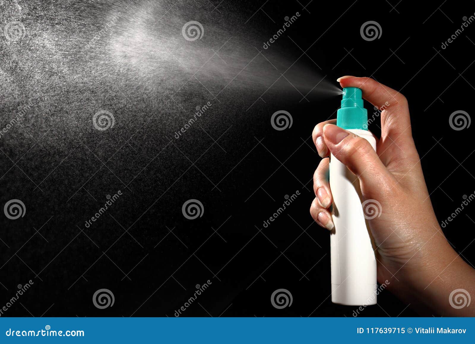 Woman Spraying Perfume on Dark Background, Closeup Stock Image - Image ...