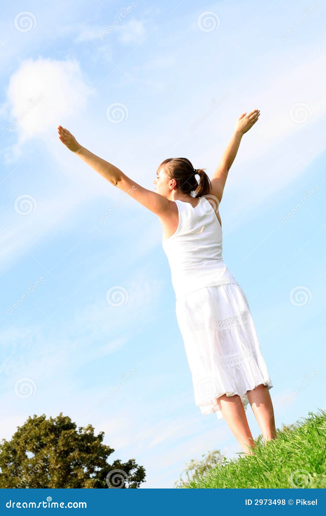 Woman Spreading Arms To Sky Stock Photo - Image of health, freetime ...