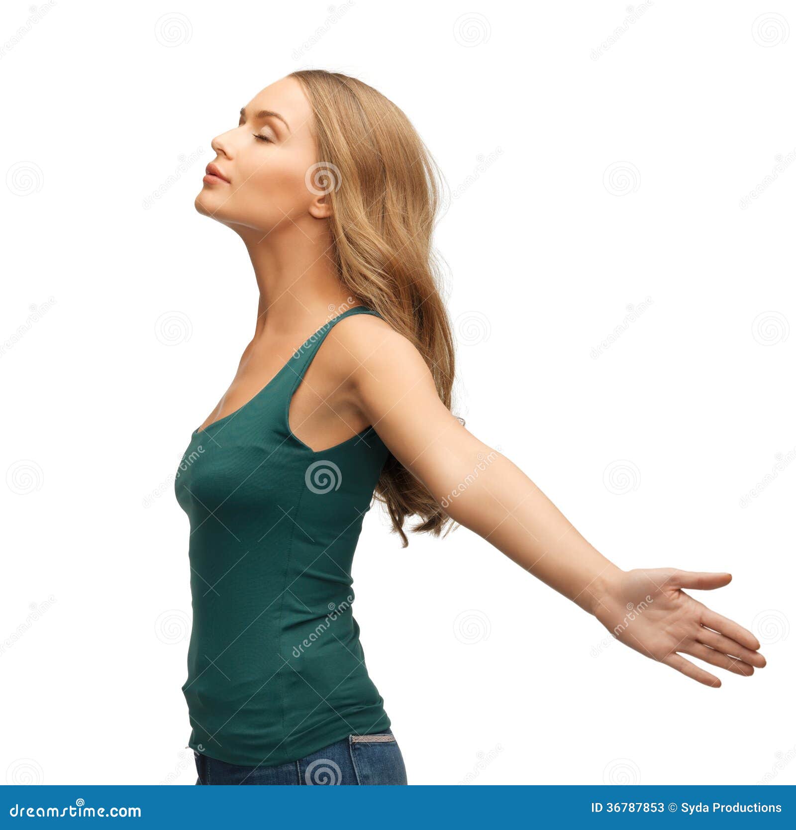 Woman spreading hands stock image. Image of caucasian - 36787853