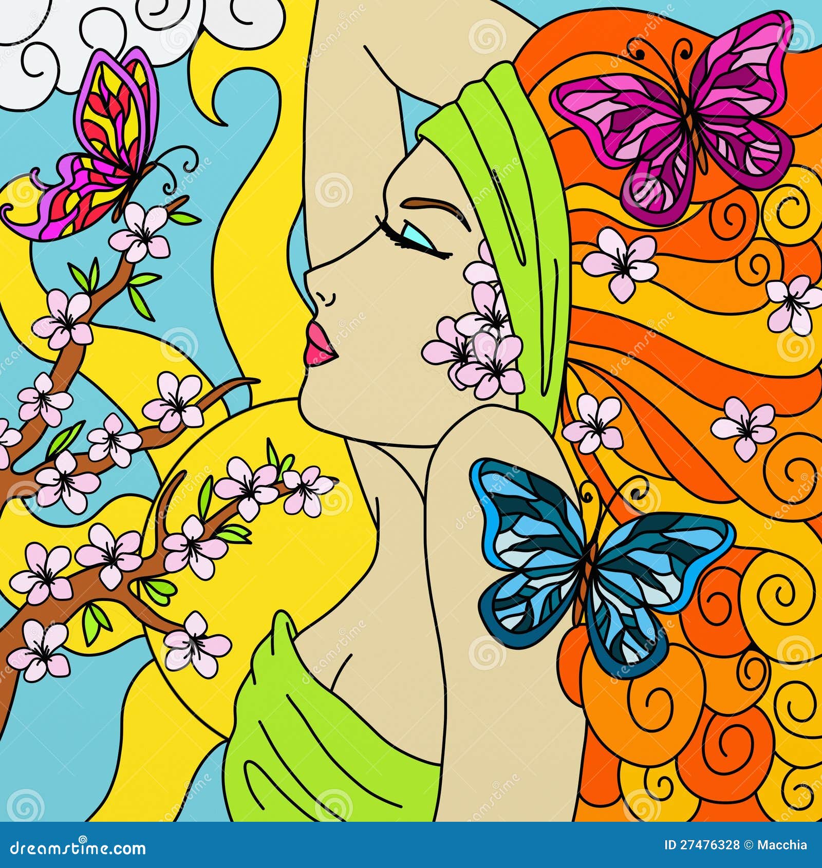 Woman in Spring stock illustration. Illustration of butterflies - 27476328