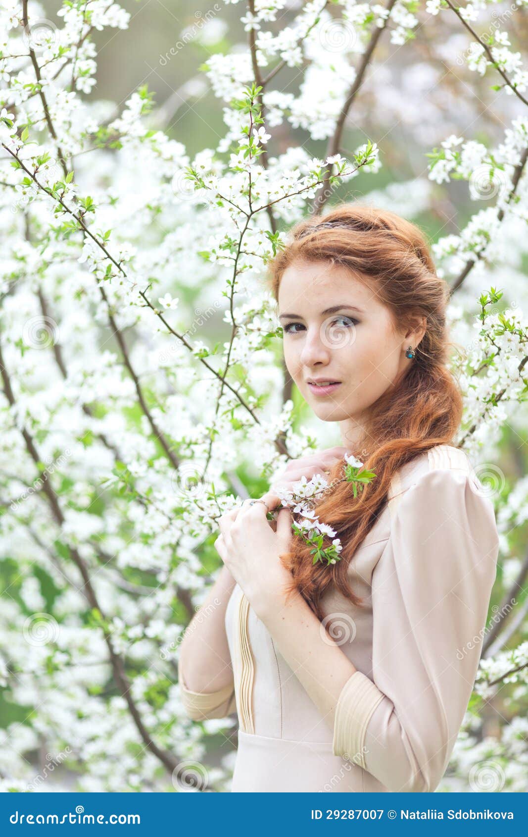 Woman in spring stock image. Image of cherry, floral - 29287007