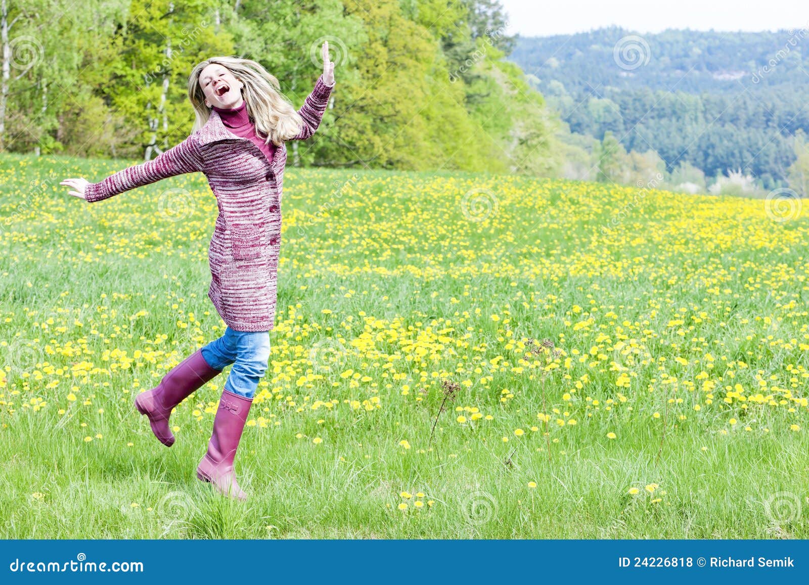 Woman on spring meadow stock photo. Image of moving, movement - 24226818