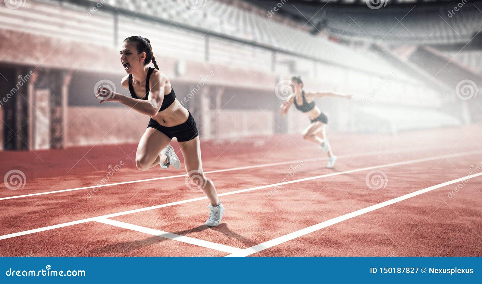Woman Sprinter in Action on Stadium Stock Image - Image of fitness ...
