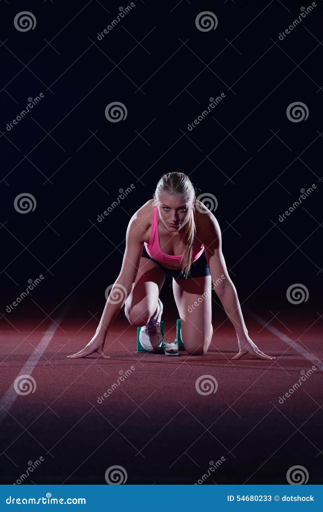 Woman Sprinter Leaving Starting Blocks Stock Image - Image of exercise ...