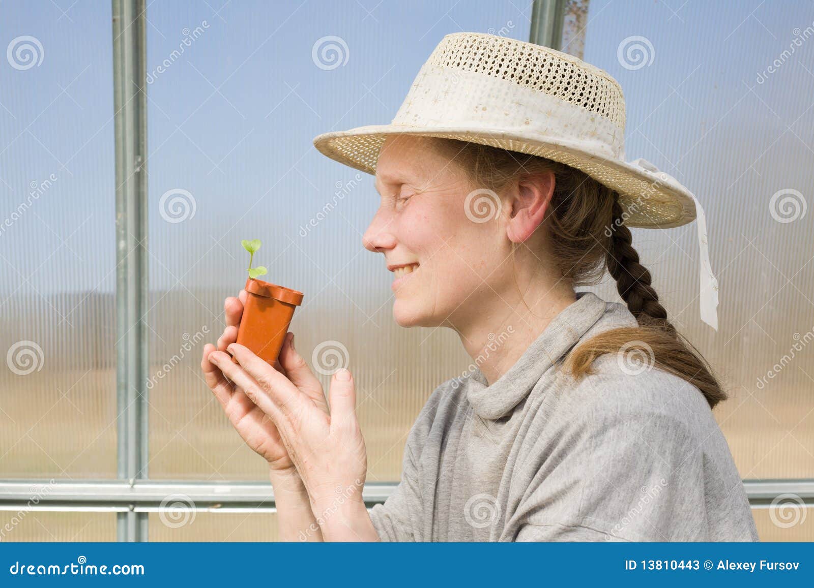 Woman with sprout stock image. Image of hold, botany - 13810443