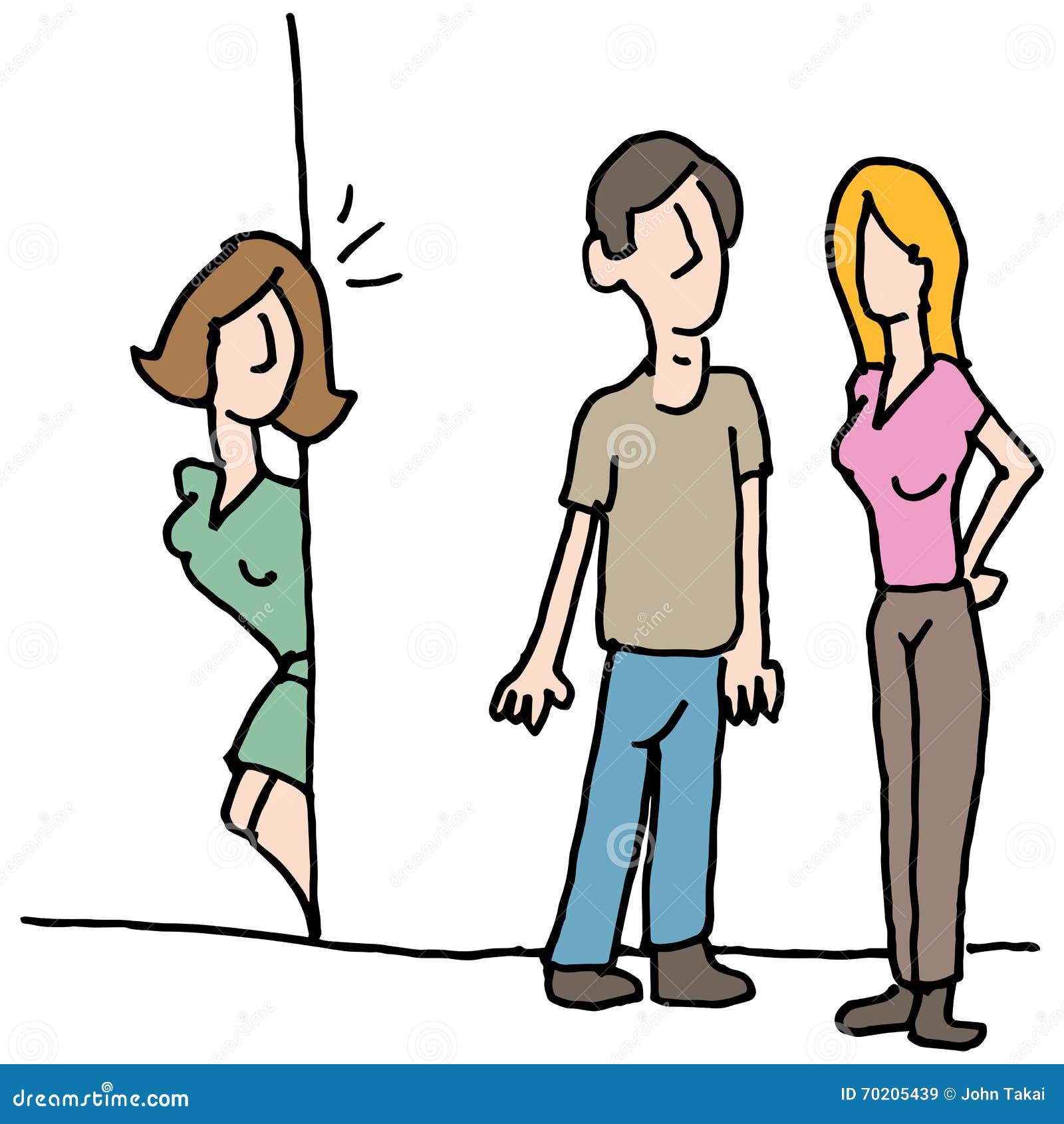 Woman spying on boyfriend stock vector. Illustration of watching - 70205439