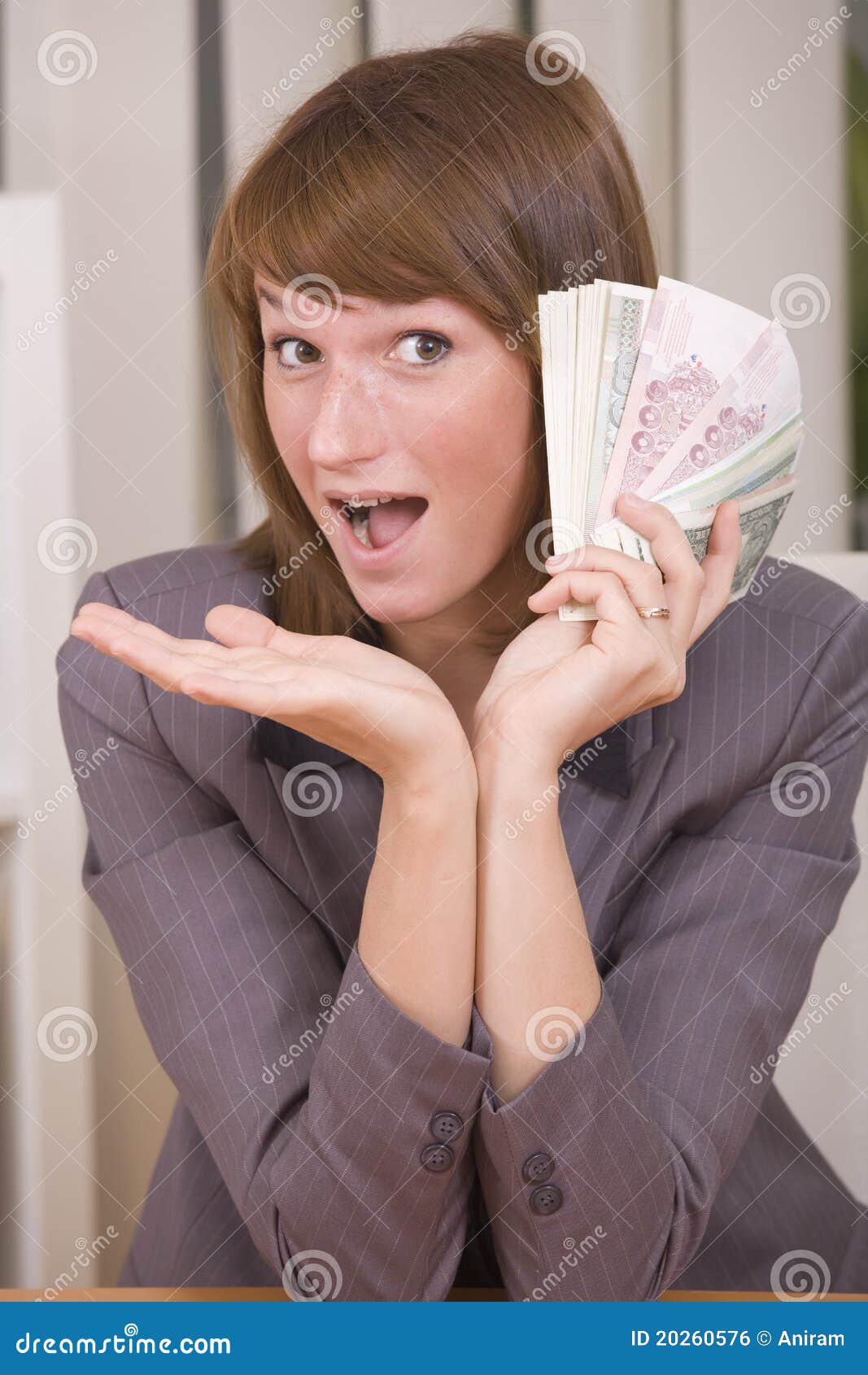 Woman with stack of money stock photo. Image of portrait - 20260576
