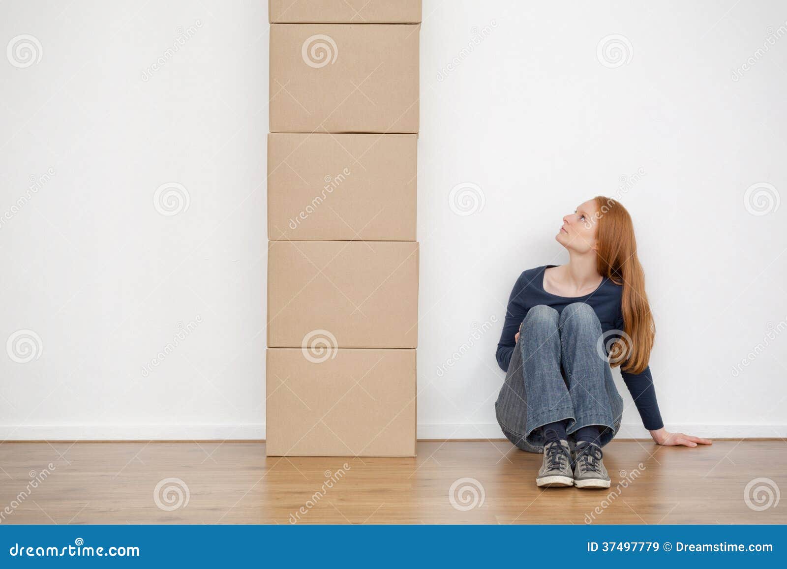 Woman And A Stack Of Moving Boxes Stock Image - Image of boxes, pack ...