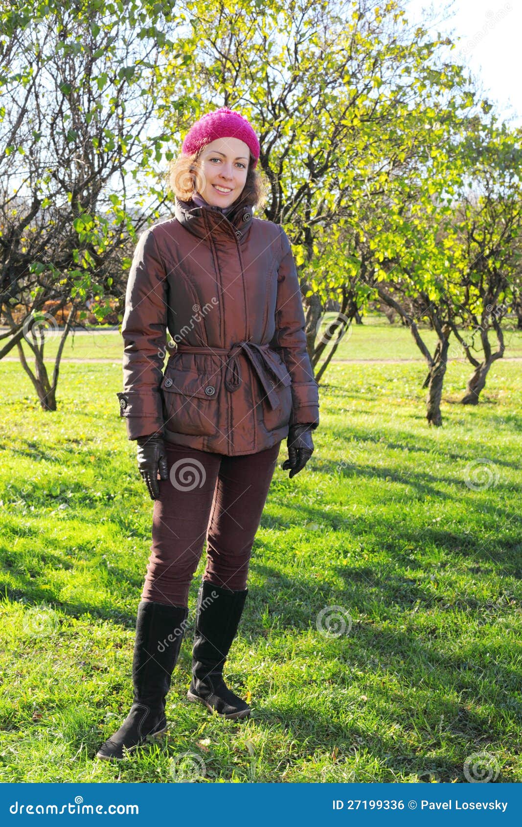 Woman stand near trees stock photo. Image of joyful, jacket - 27199336