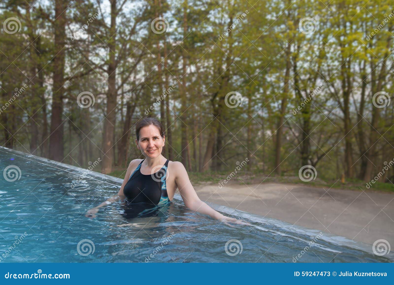 The Woman Stand in Outdoor Pool Stock Image - Image of healthy, human ...