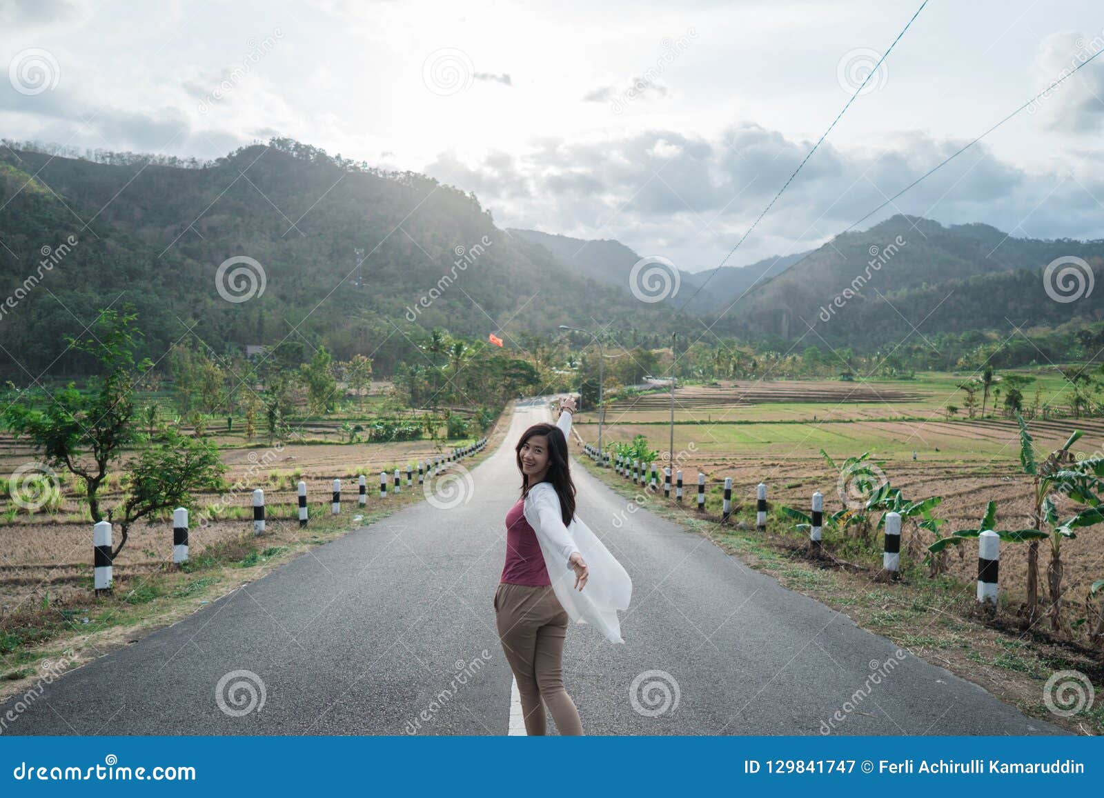 Woman on the Road Stand Turn Back Stock Image - Image of nature, person ...