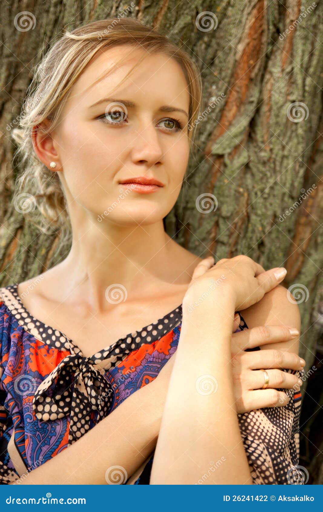 Woman Standing Against a Tree Stock Photo - Image of colorful, beauty ...