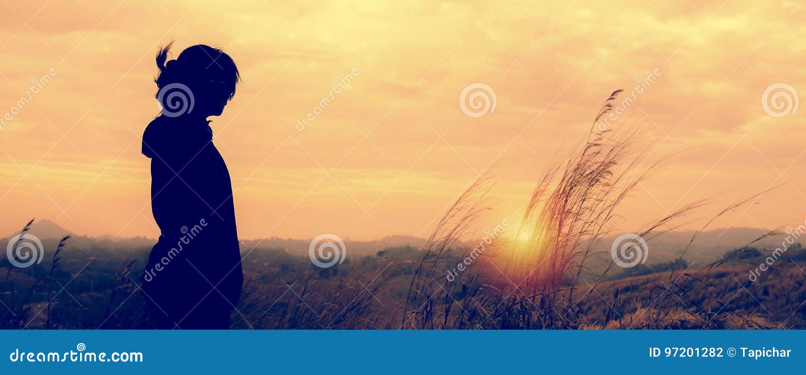 A Woman Standing Alone in Sunset Scene. Stock Photo - Image of concept ...