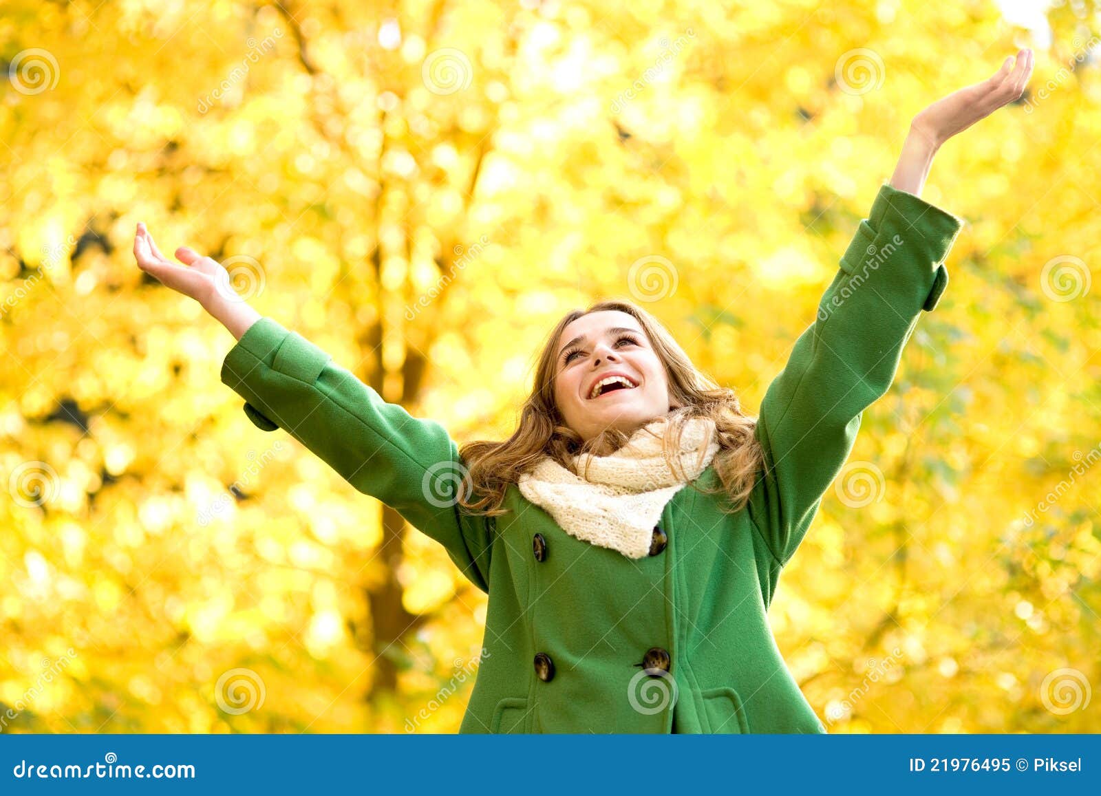 Woman Standing with Arms Raised Stock Image - Image of female, smile ...