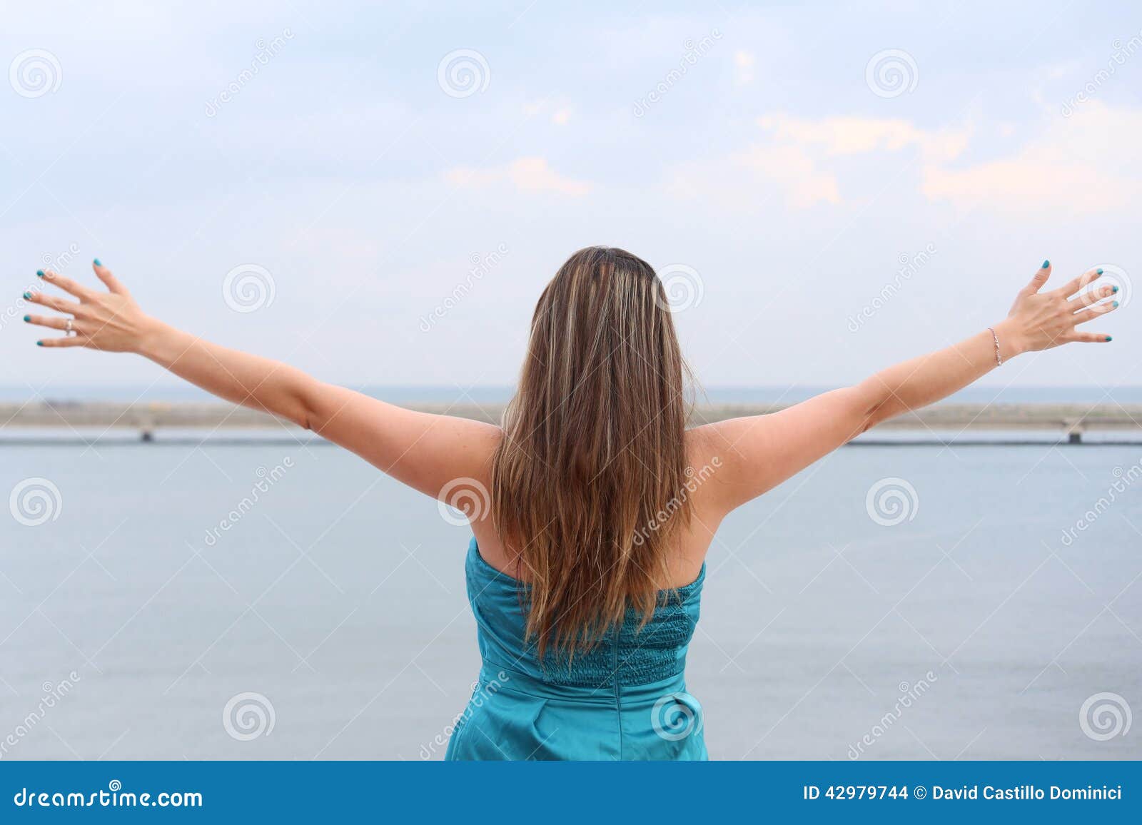 Woman Standing Back with Open Arms Stock Photo - Image of energy ...