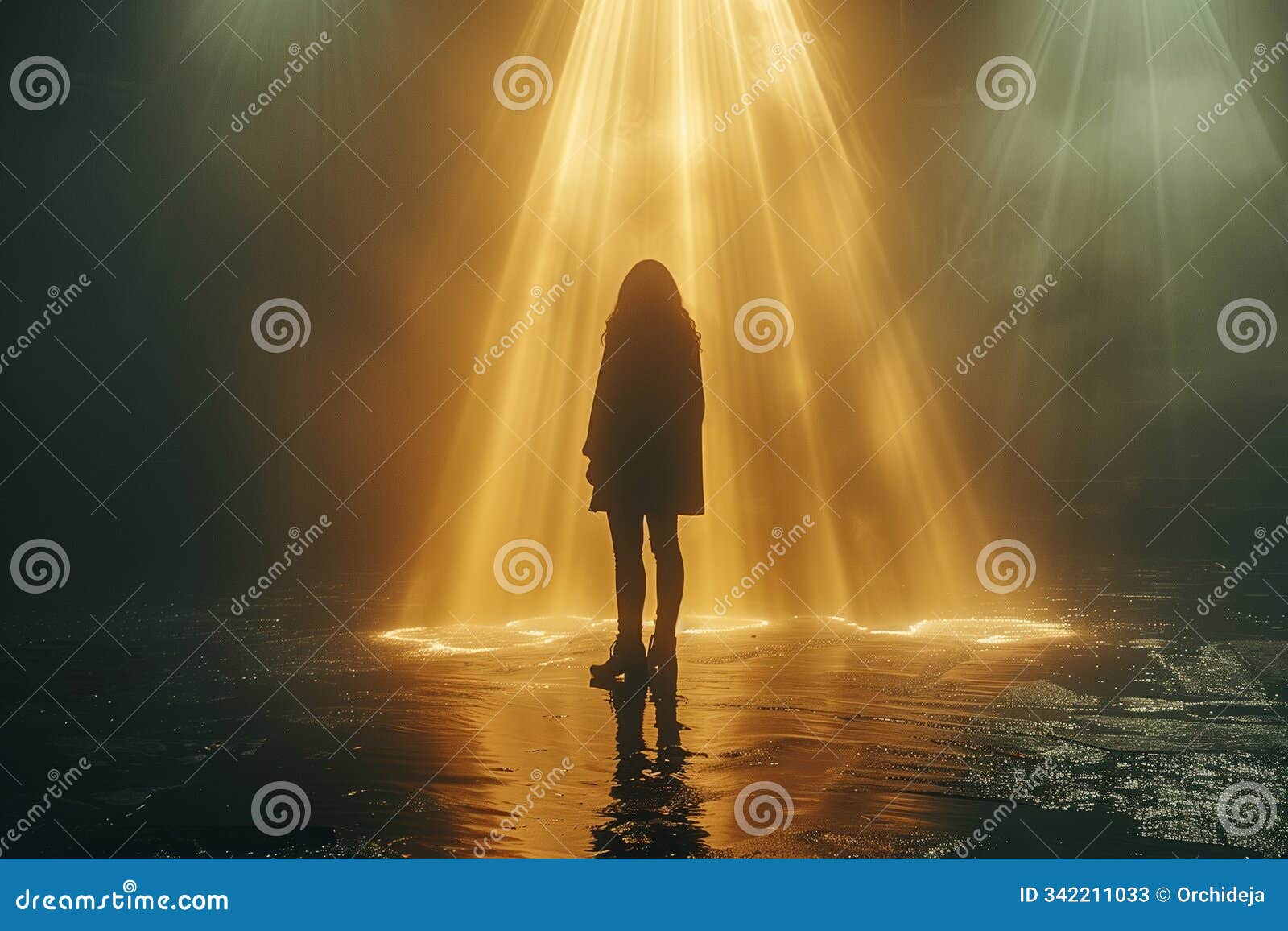 A Woman Standing in a Beam of Bright Light Stock Image - Image of ...