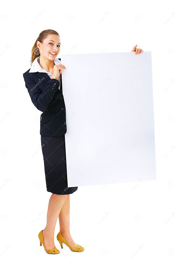 Woman Standing beside Board Stock Image - Image of full, billboard: 3313281