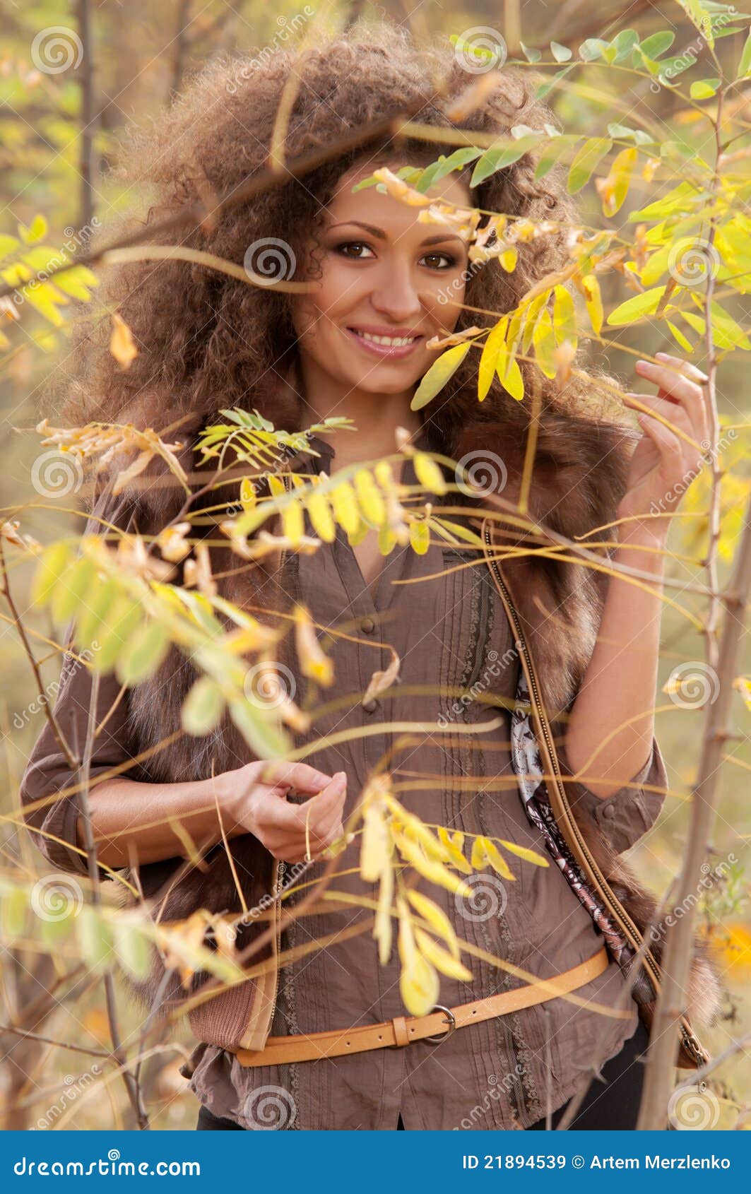 Woman Standing among the Branches of Bushes Stock Image - Image of ...
