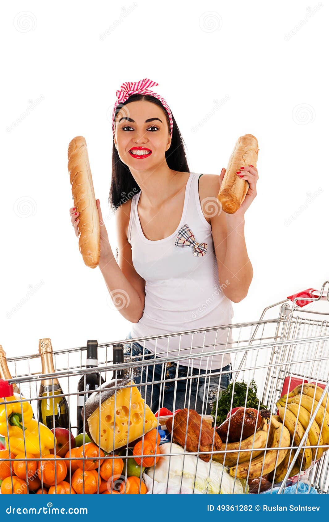 Woman Standing with Bread in the Hands Stock Photo - Image of tomatoes ...