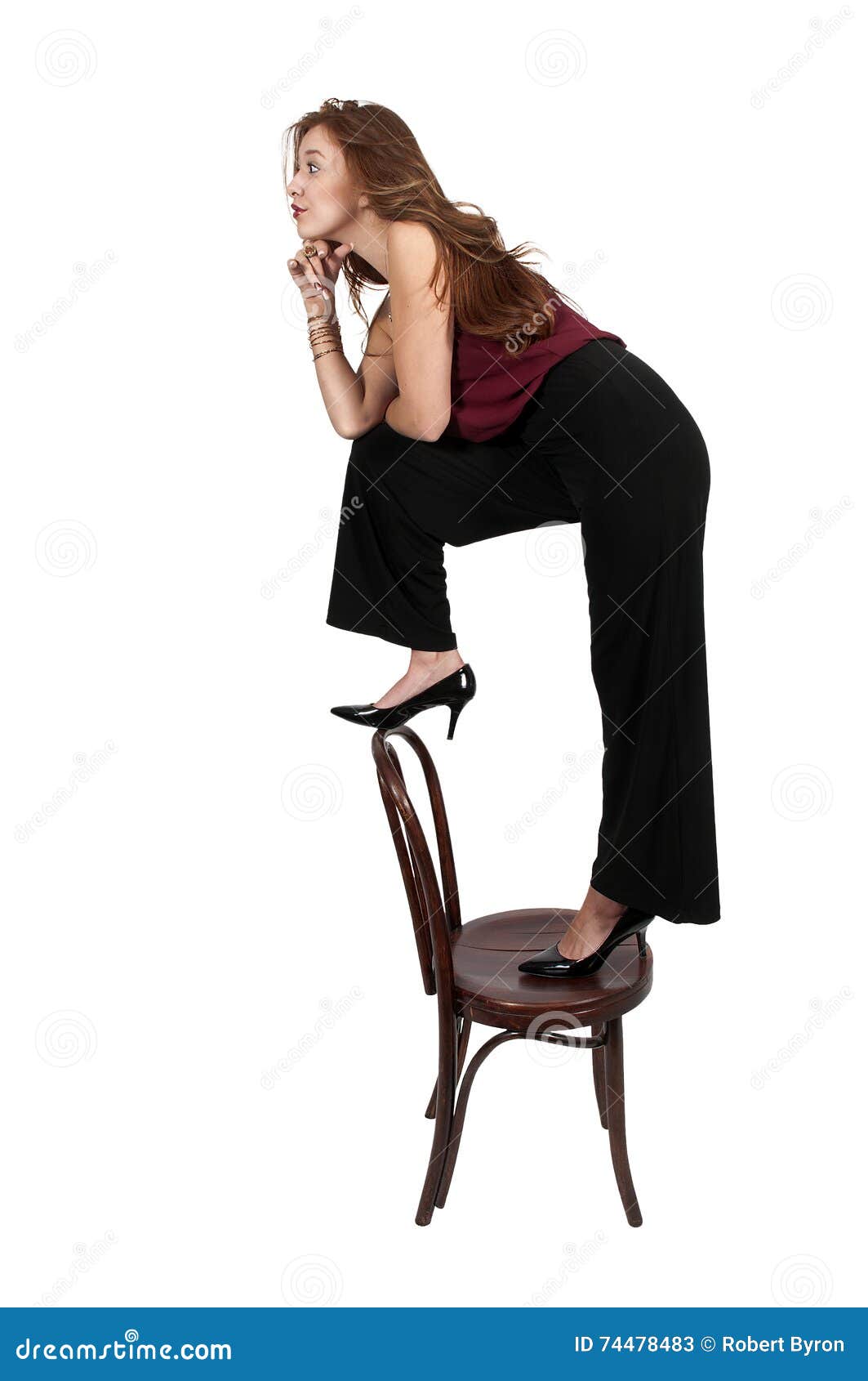 Woman Standing On Chair Stock Image Image Of Stand Powerful 74478483