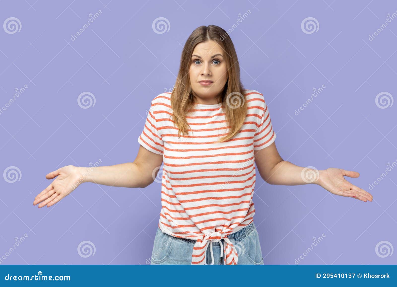 Woman Standing with Confused Puzzled Emotion, Expressing Embarrassment ...