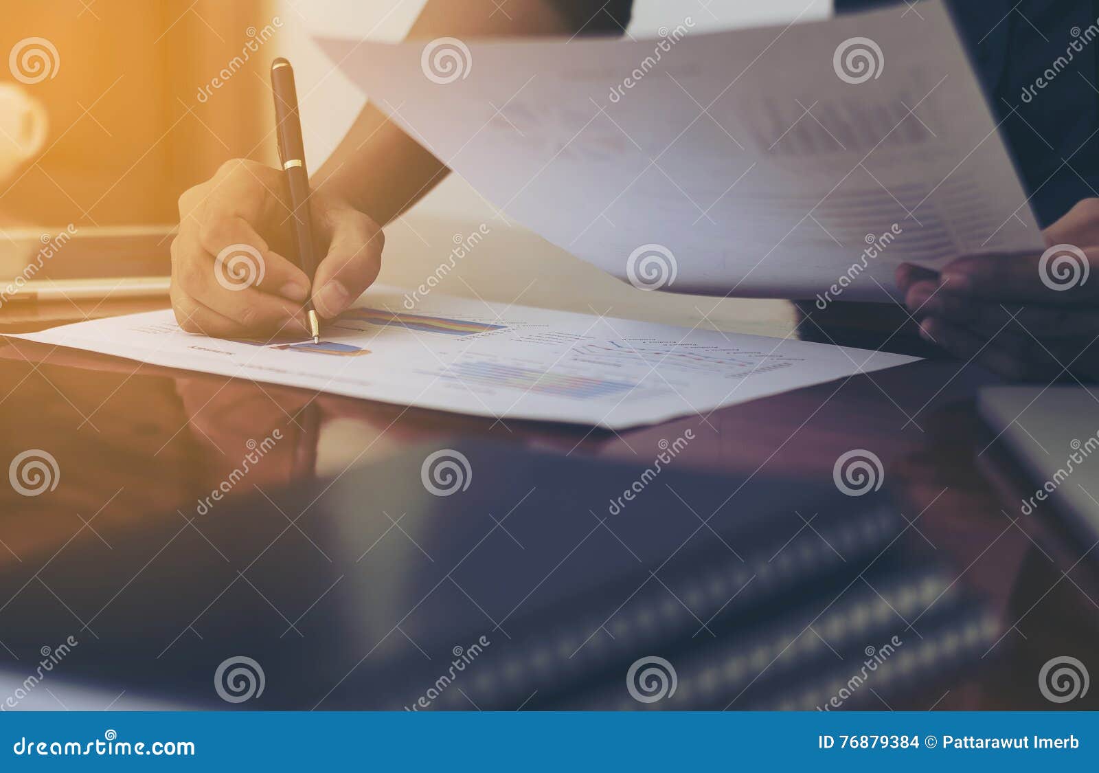 Woman Standing at Desk and Working Writing Document Stock Photo - Image ...