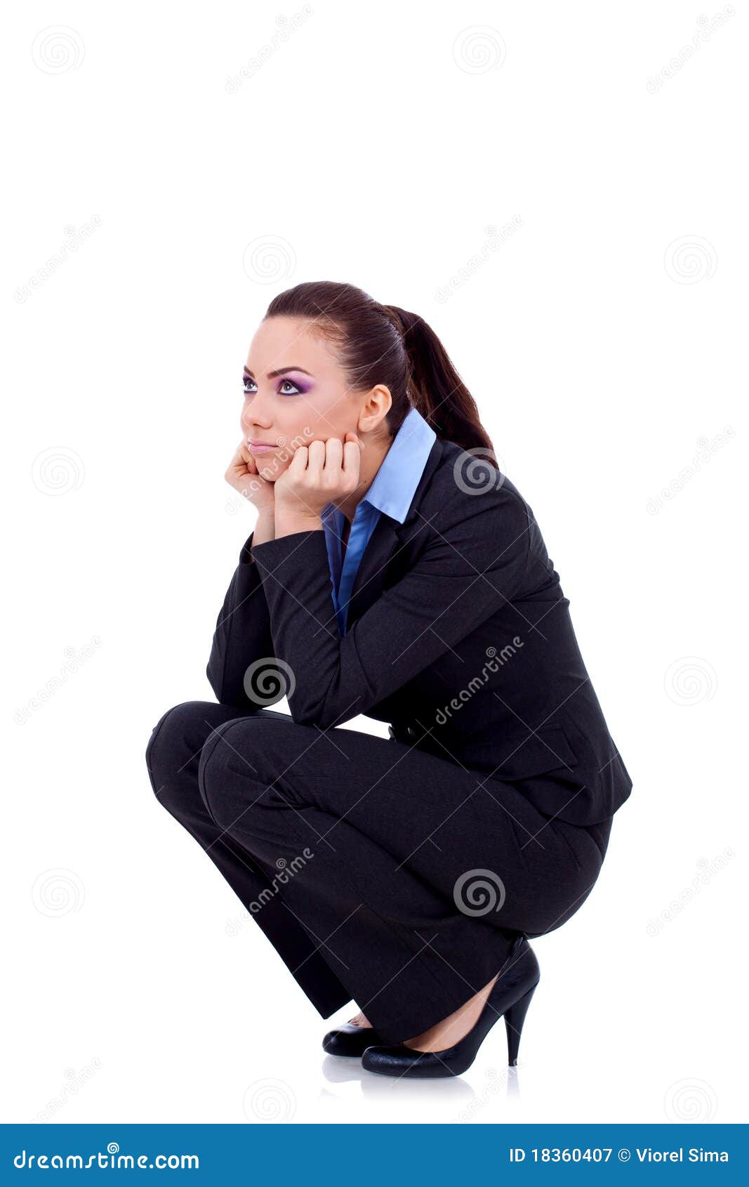 Woman Standing Down and Thinking Stock Image - Image of female, bright ...