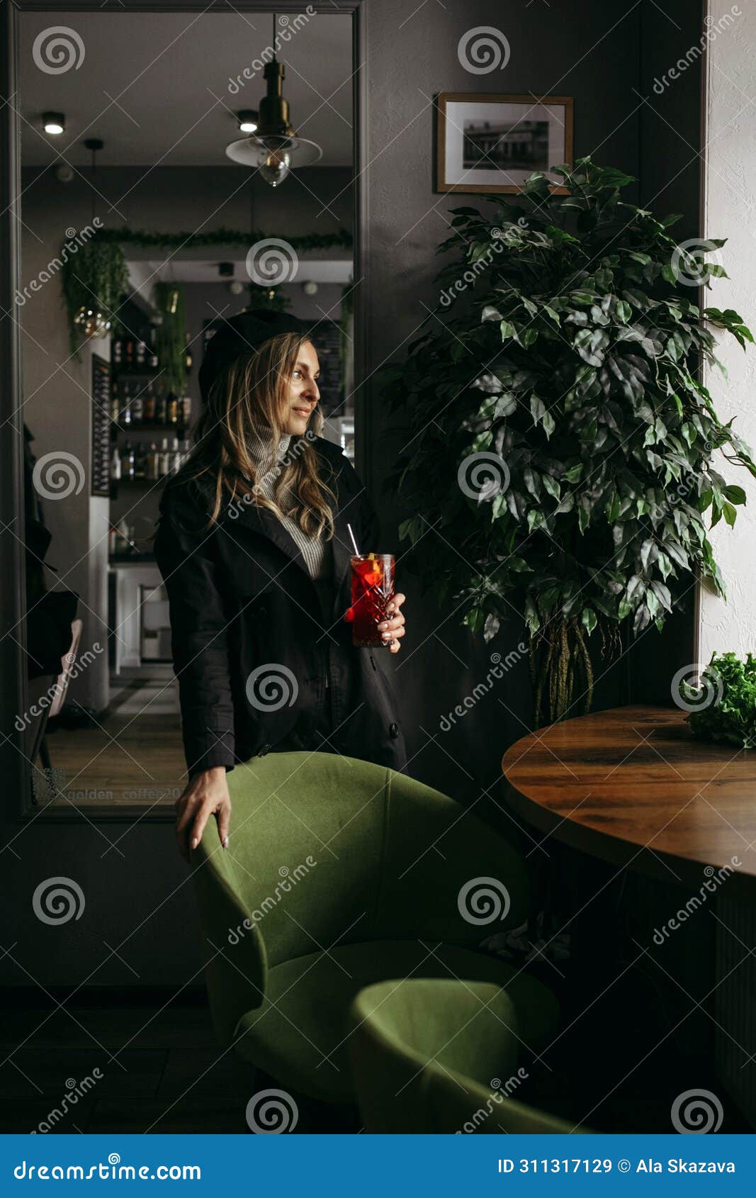 Woman Standing with Drink in Room Stock Image - Image of vertical ...