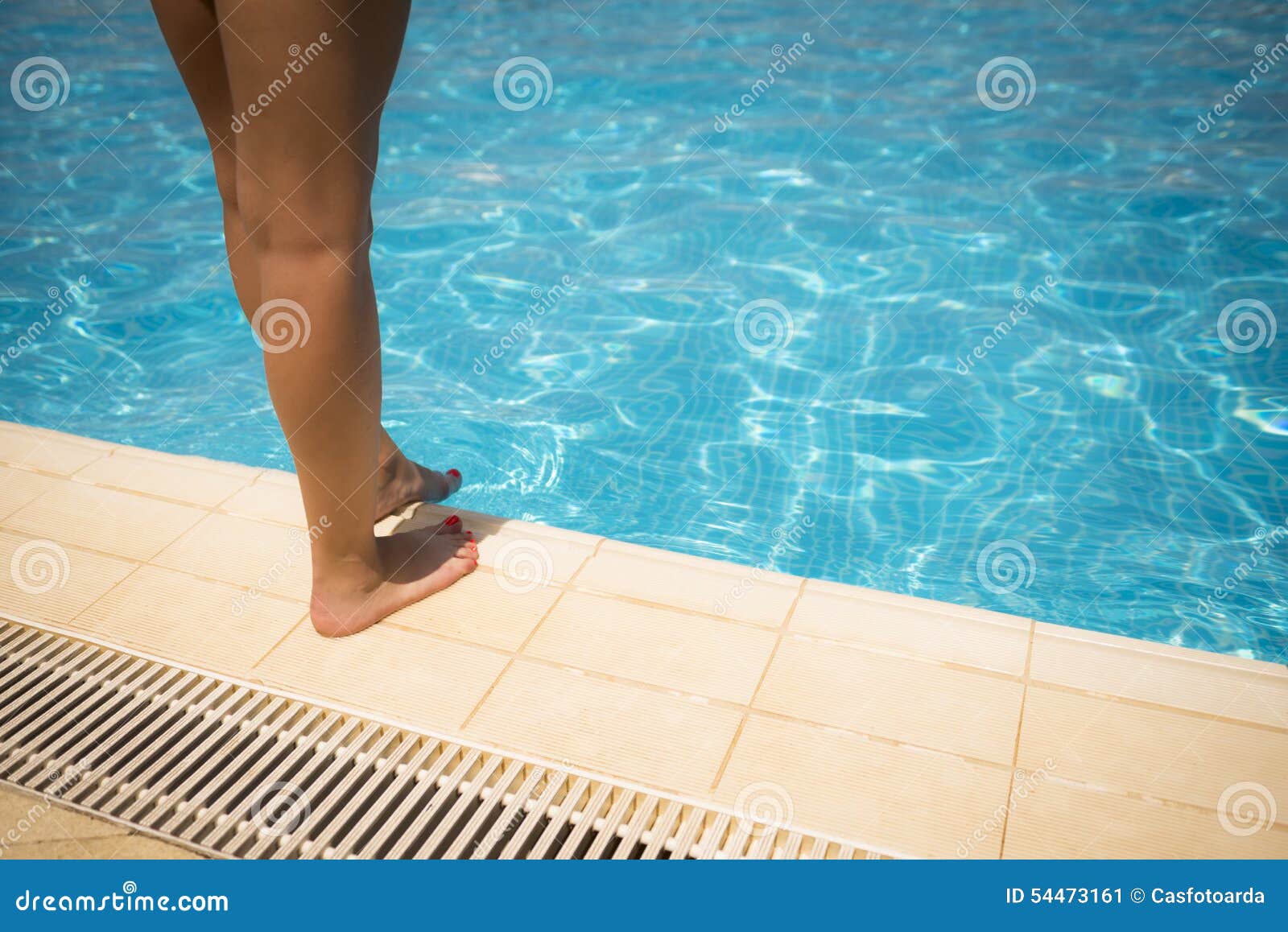 Woman Standing on Edge of the Swimming Pool. Stock Image - Image of ...