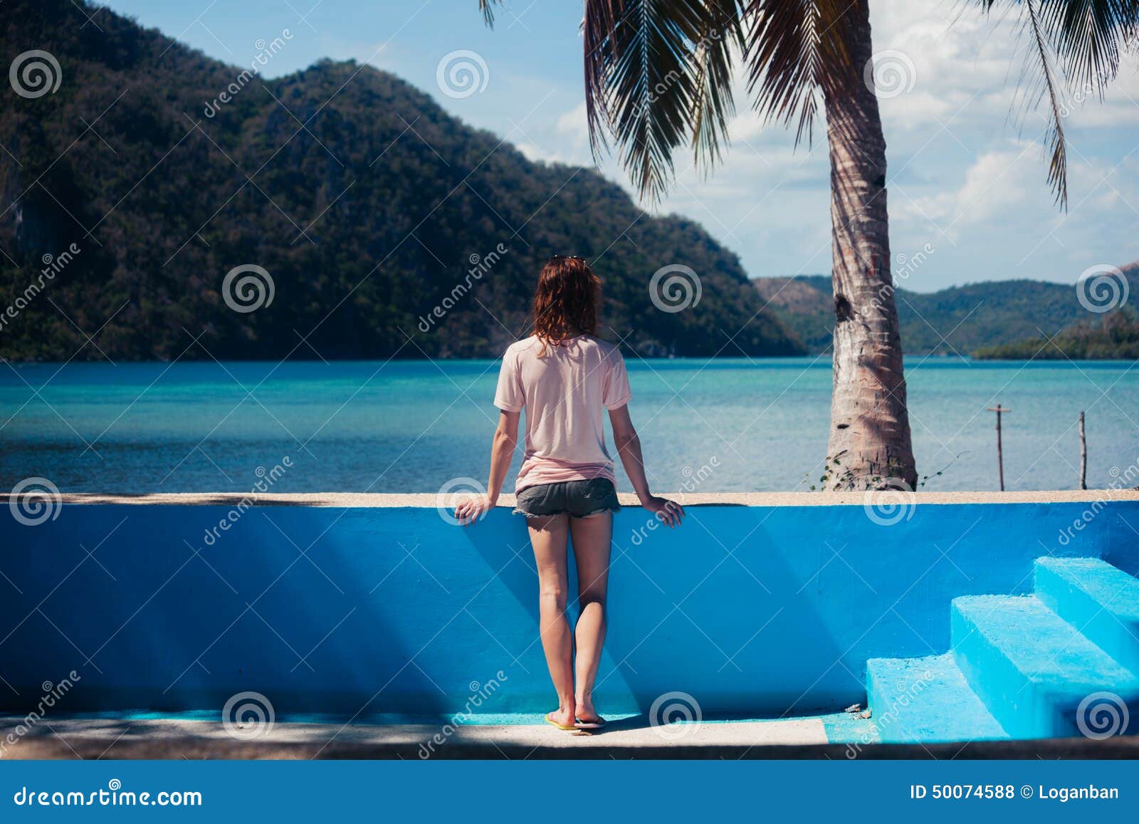 Woman Standing in Empty Swimming Pool Stock Photo - Image of lagoon ...