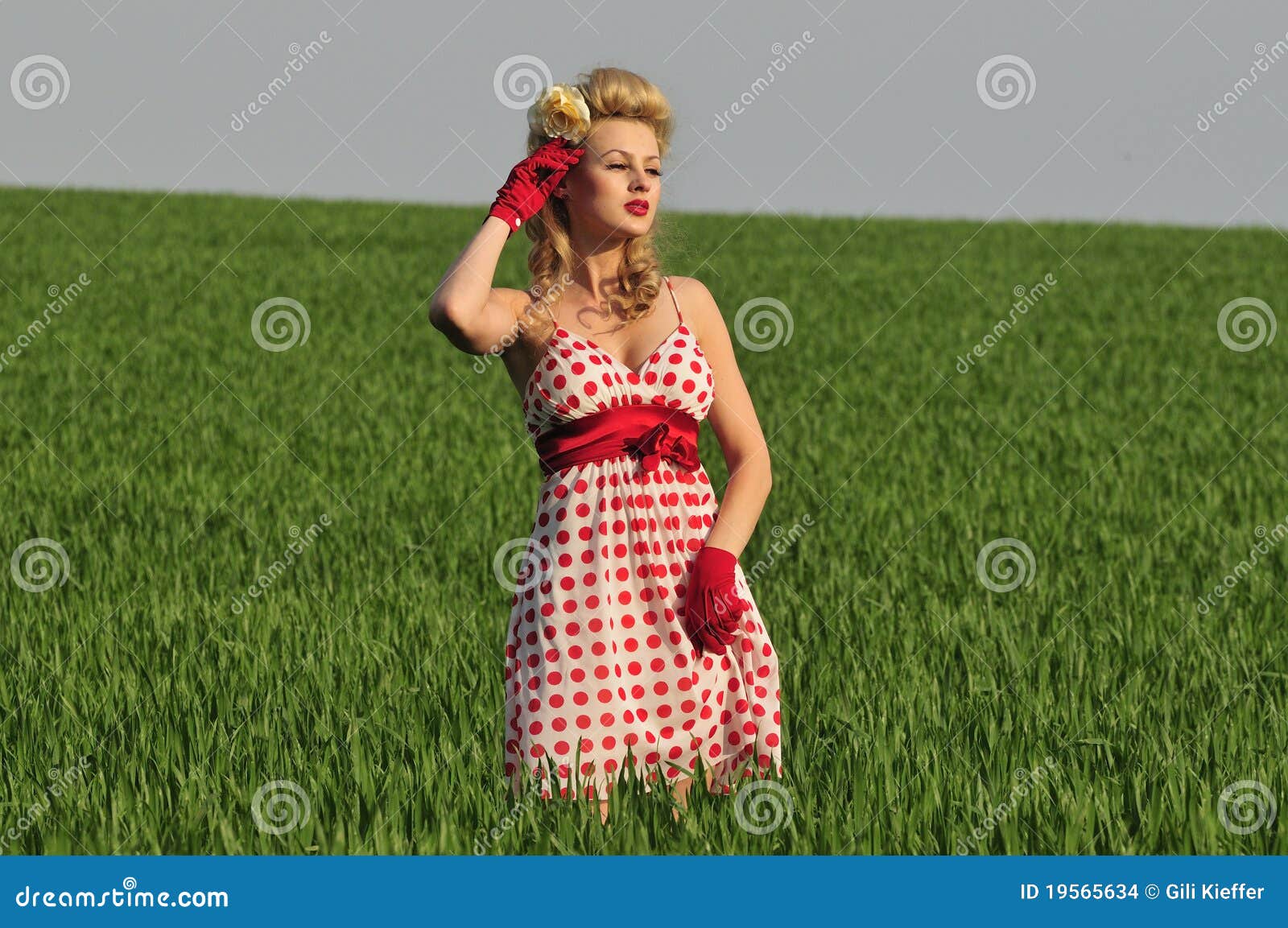Woman standing in a field stock photo. Image of pinup - 19565634