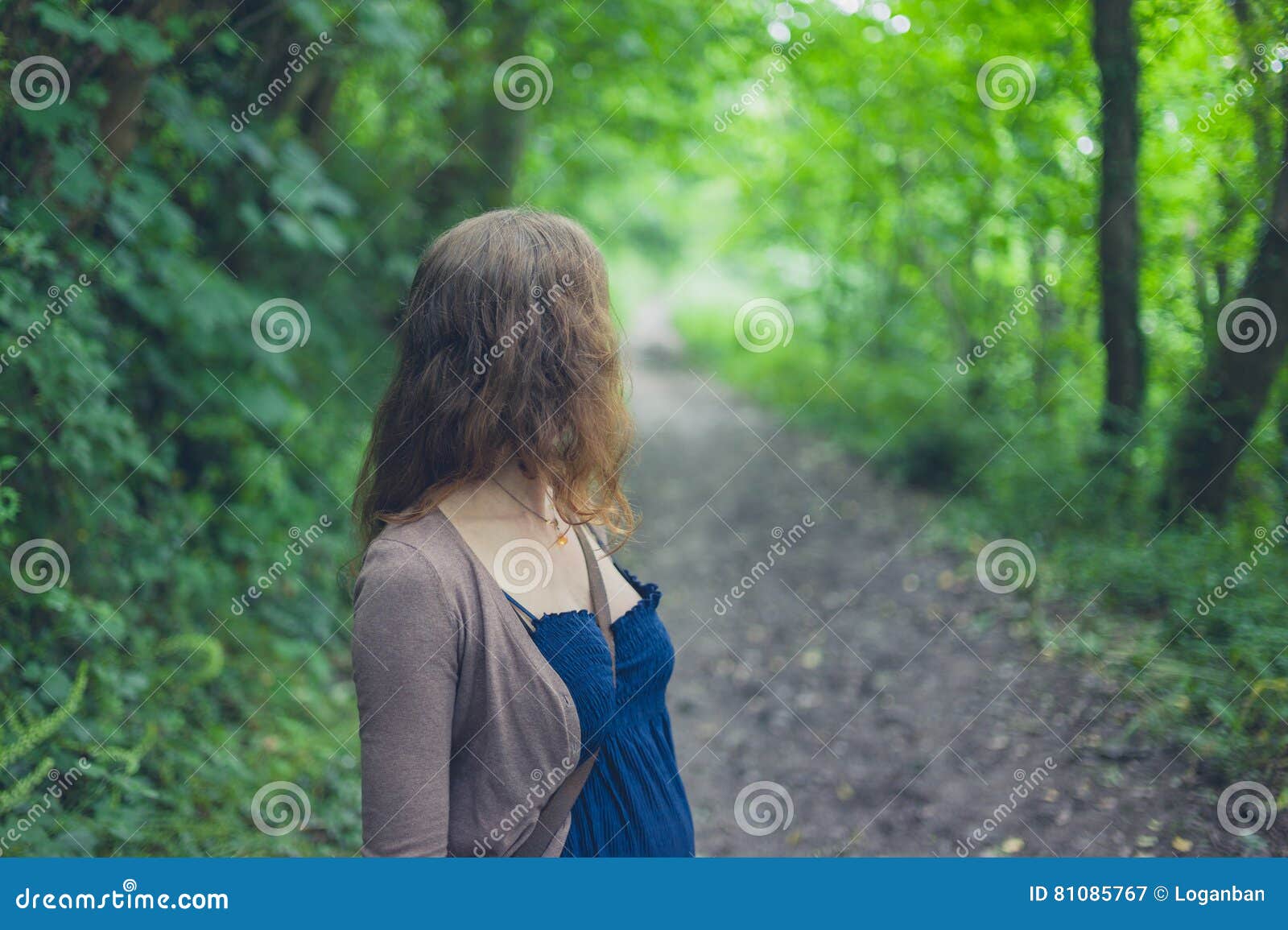 Woman standing in forest stock image. Image of beauty - 81085767