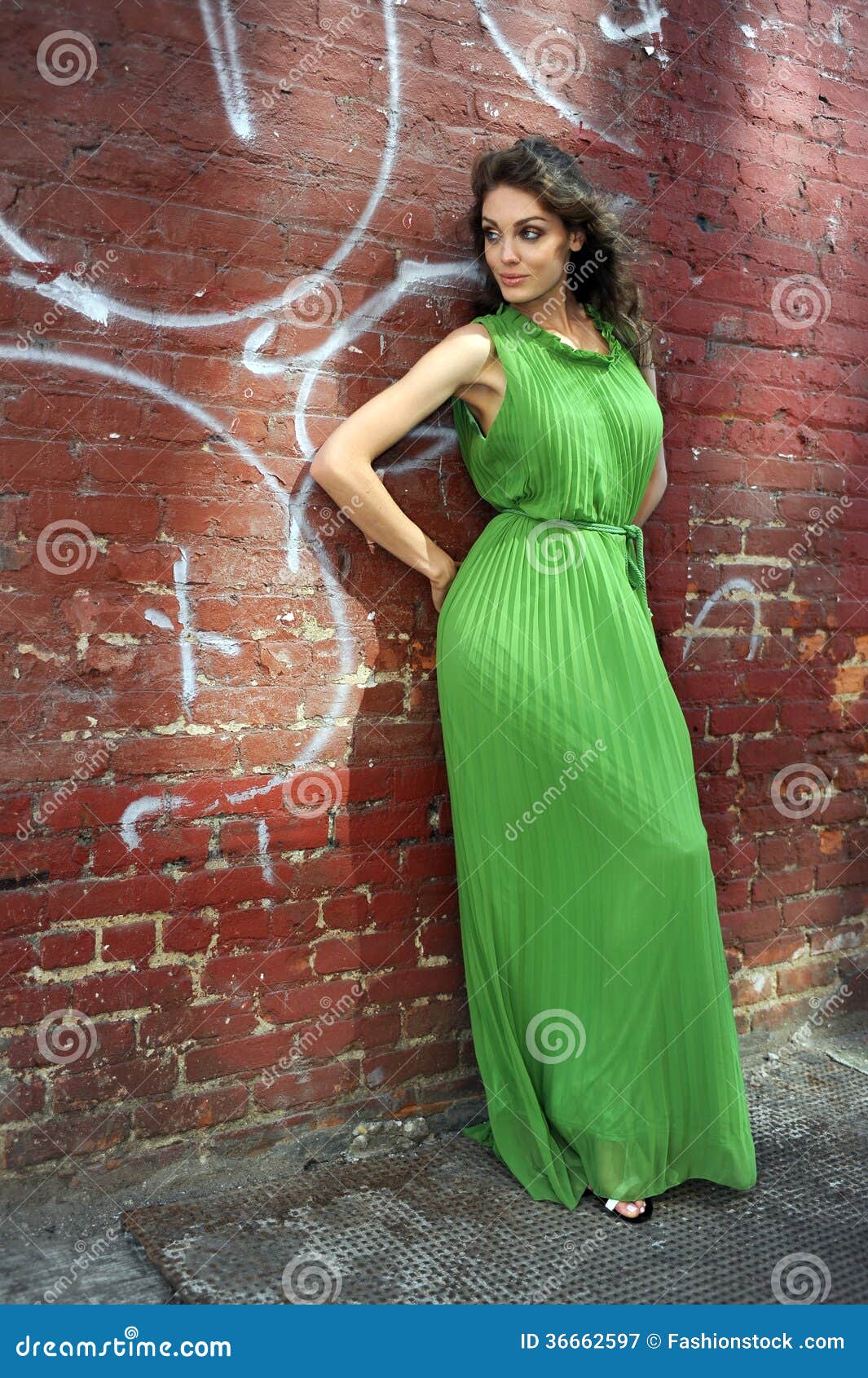 Woman Standing in Front of Brick Wall Stock Image - Image of luxury ...