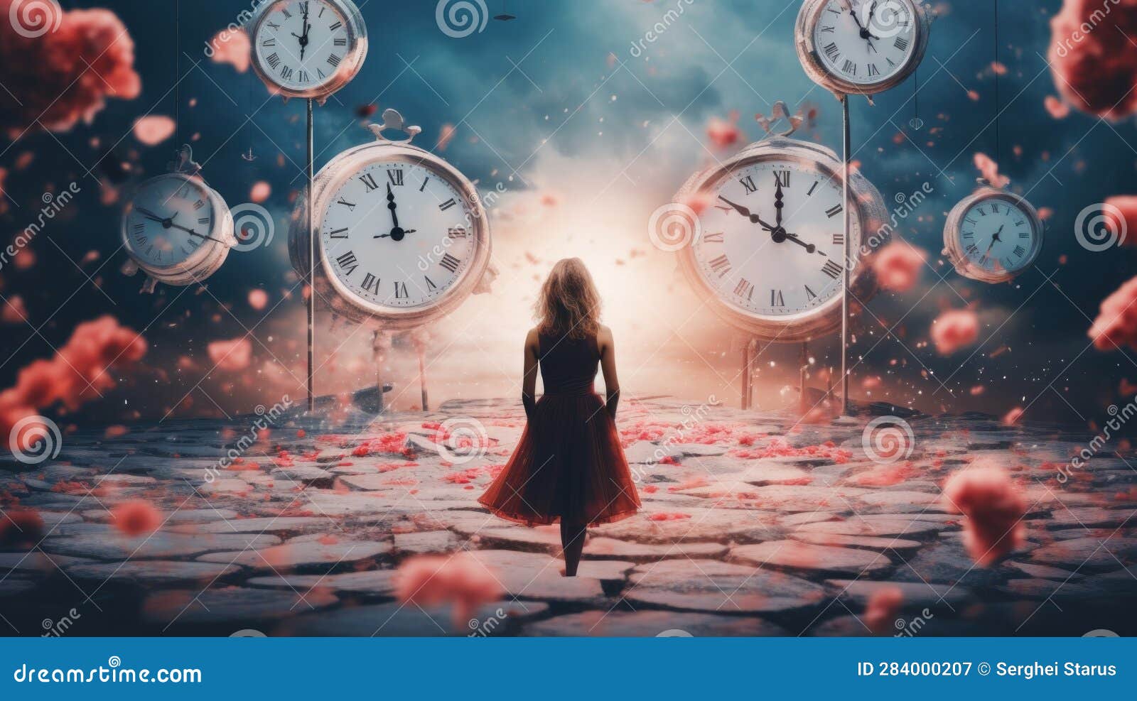 A Woman Standing in Front of a Bunch of Clocks. Generative AI Image ...