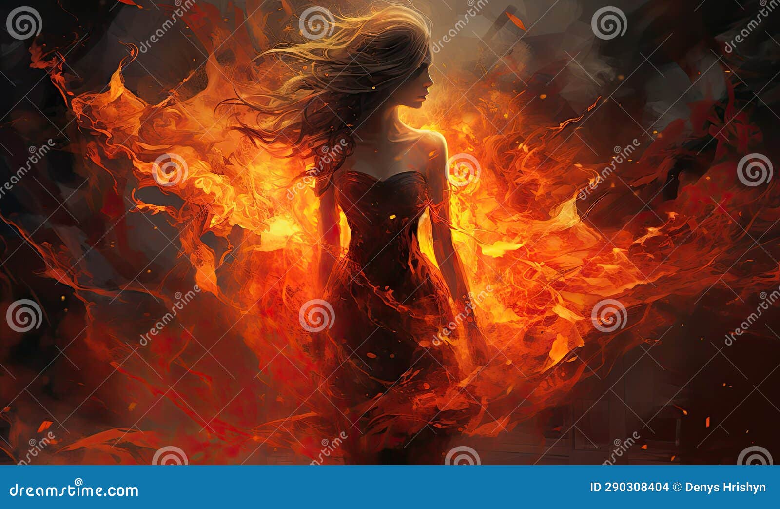 Photo of a Woman Standing in Front of a Blazing Fire Stock Illustration ...