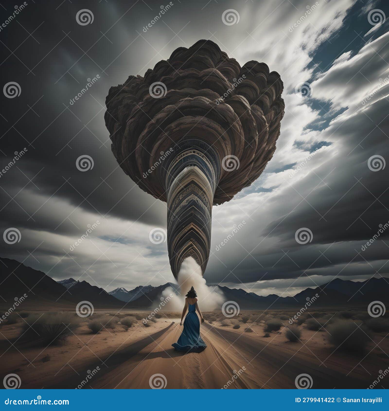A Woman Standing in Front of a Giant Tornado. Generative Ai Stock ...