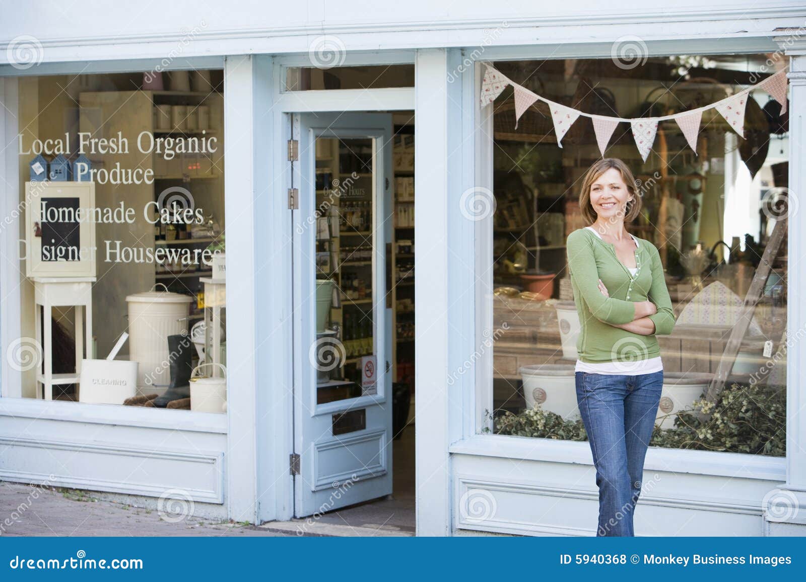 Woman Standing in Front of Organic Food Store Stock Photo - Image of ...