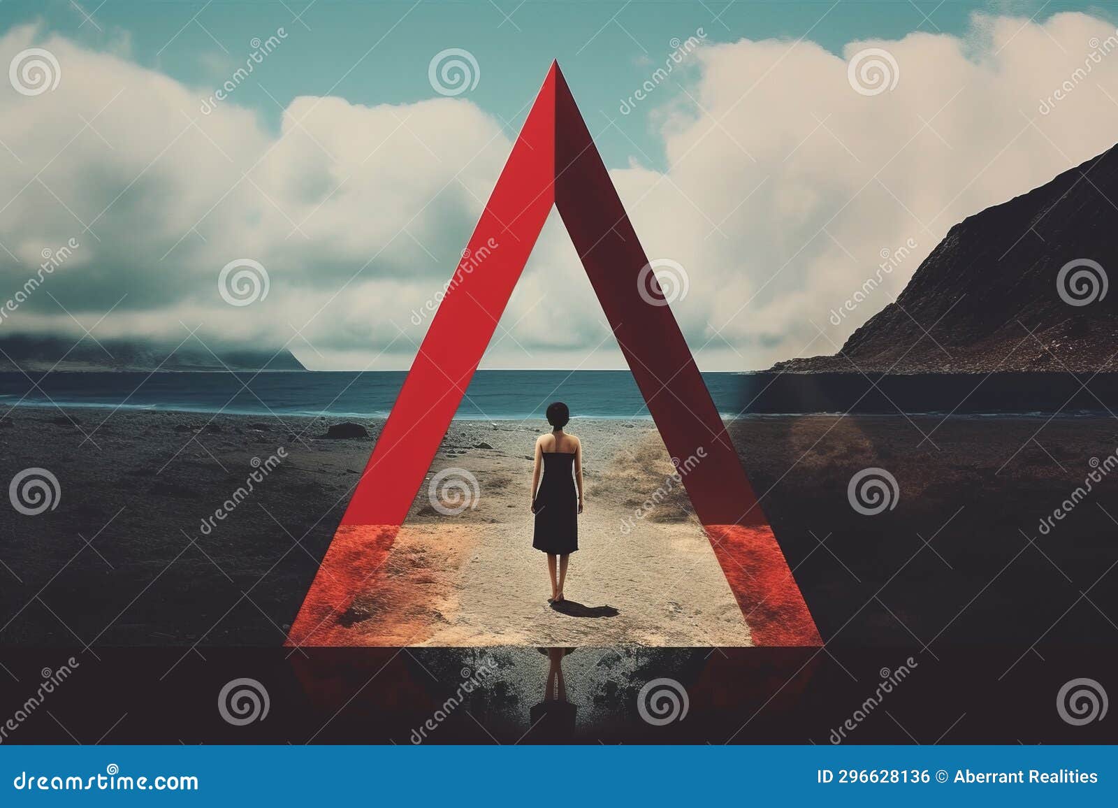 A Woman Standing in Front of a Red Triangle Stock Illustration ...
