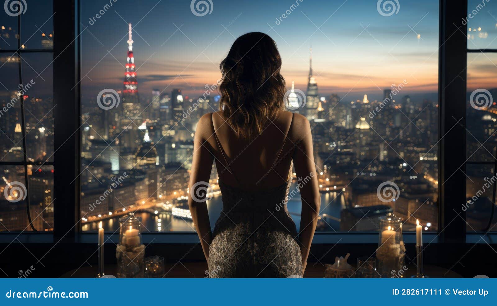 Woman Standing in Front of Window Looking Out. Generative AI. Stock ...