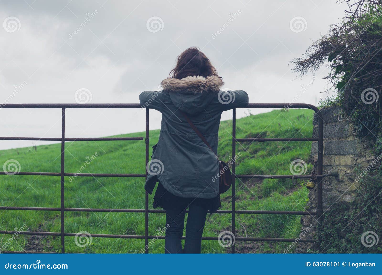 Woman Standing by Gate in Countryside Stock Image - Image of holiday ...